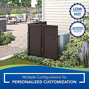 Suncast Wicker Resin Garden Fence Bundle (4 Panels) + Deck Box for Storage