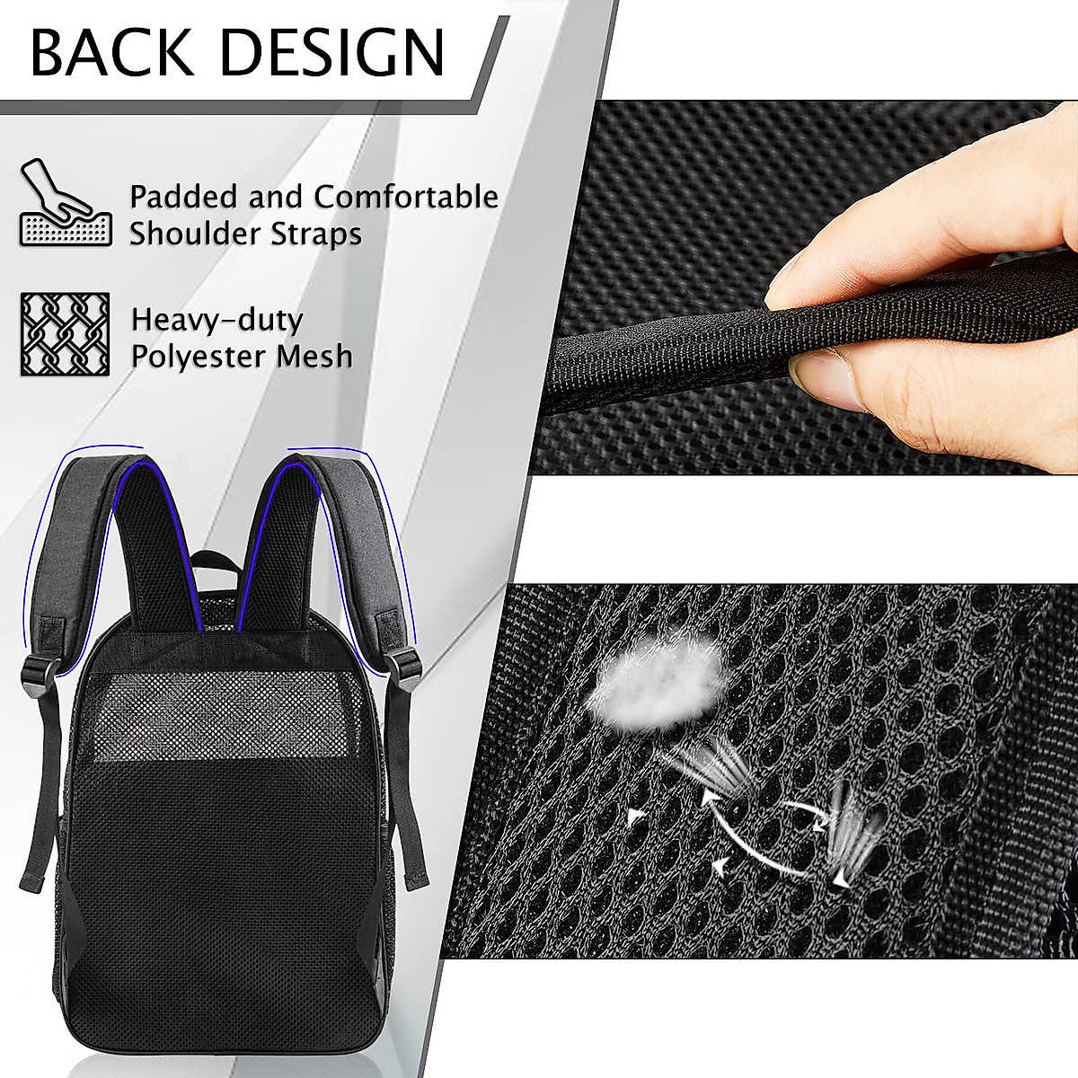 Dotpraise Heavy Duty Mesh Backpack, Lightweight See Through College Student Backpack with Comfort Padded Straps for Commuting, Swimming, Work, Travel, Outdoor Sport