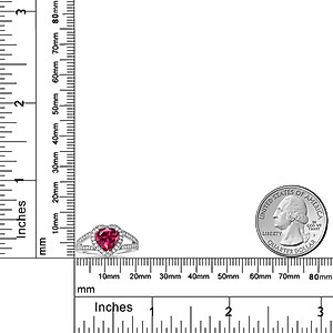 Gem Stone King 925 Sterling Silver Red Created Ruby and White Moissanite Ring For Women (2.41 Cttw, Gemstone July Birthstone, Heart Shape 8MM, Available In Size 5,6,7,8,9)