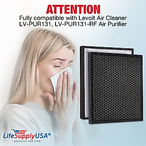 True HEPA Air Cleaner Filter Replacement Set + Activated Carbon Pre-Filter Compatible with Levoit Air Cleaner LV-PUR131, LV-PUR131-RF by LifeSupplyUSA