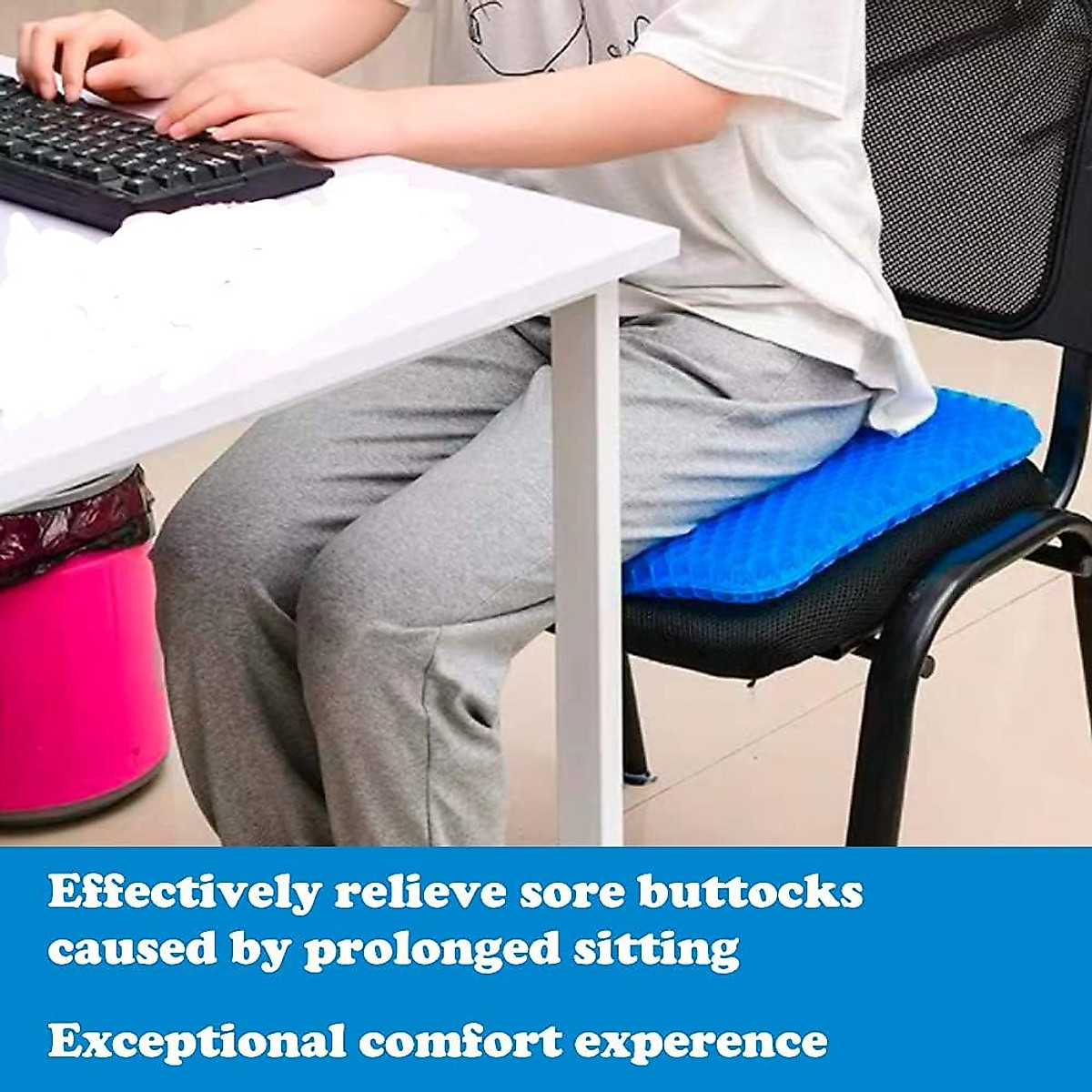 Renyqatt Gel Seat Cushion,with Non-Slip Cover,1.65inch Double Thick Office Chair Seat Cushion,Breathable Honeycomb Pain Relief Sciatica Egg Crate Cushion for Office Chair Car Wheelchair