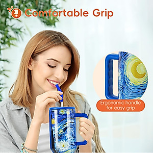 VUSIGN 40 oz Tumbler with Handle and Straw Lid, Stainless Steel Vacuum Insulated Tumbler Travel Mug Water Bottle Cup for Water Iced Tea Coffee Smoothie Car, Starry Night