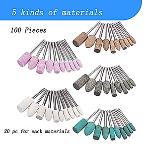 Luo ke 100 Pcs Assorted Shape Polishing Bits Buffing Wheel for Dremel Rotary Drill (Corundum Sand/Sesame/Cowhide/Rubber/Wool)…