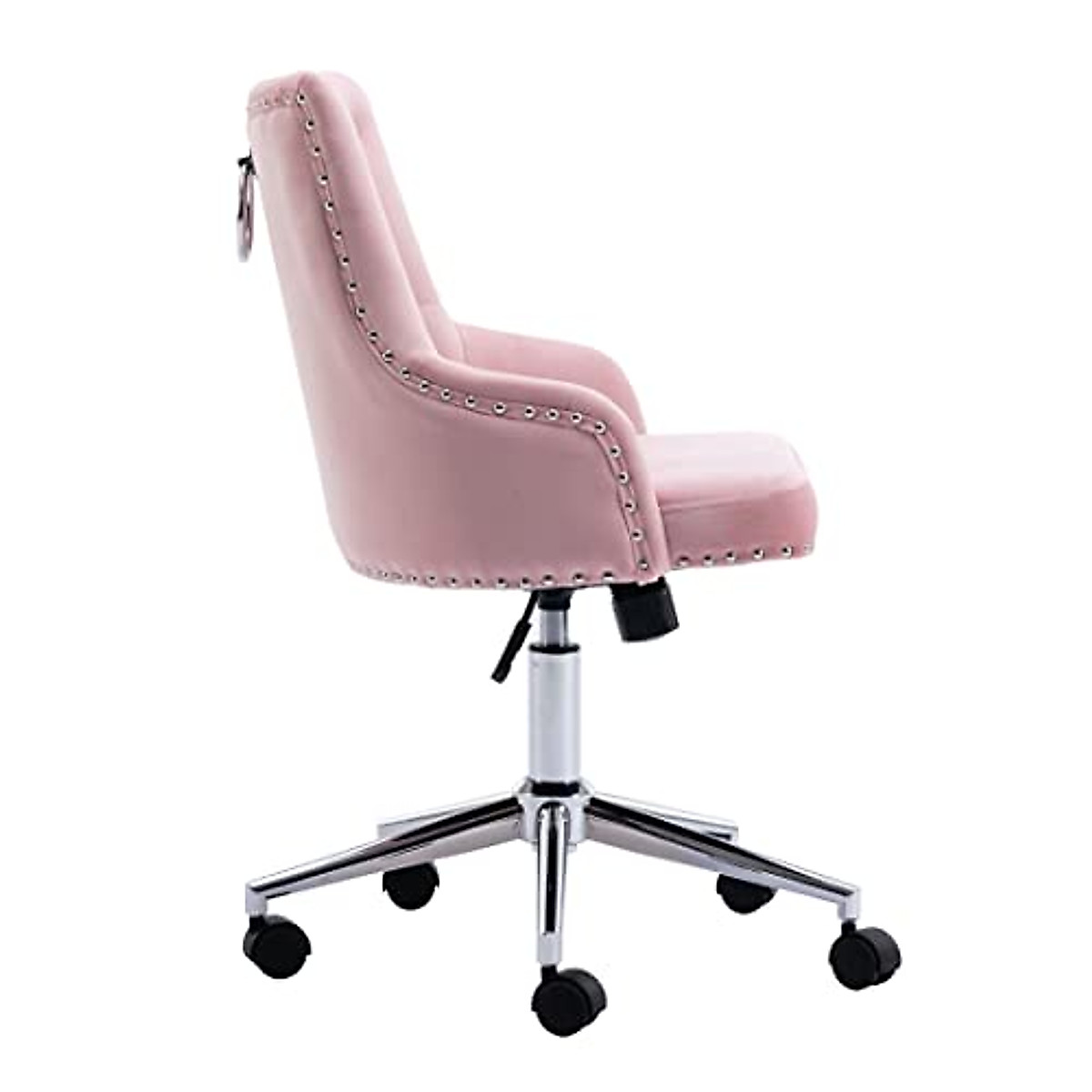 Pink Desk Chair Velvet Office Chair with Wheels Tufted Vanity Chair Fabric Task Swivel Armchair for Bedroom Living Room