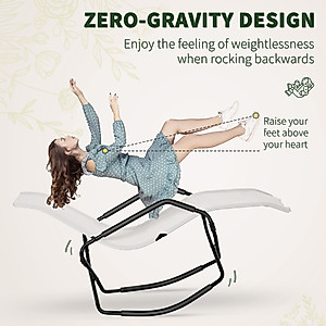 Outsunny Outdoor Folding Rocking Chair, Foldable Chaise Lounge Pool Chair with Armrests for Sun Tanning, Sunbathing, Rocker for Patio, Lawn, Beach, White