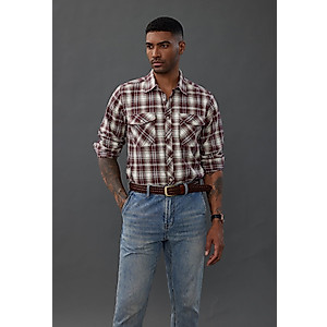 PJ PAUL JONES Mens Casual Button Down Shirts Flannel Plaid Cotton Regular Fit Long Sleeve Shirts Red White Large