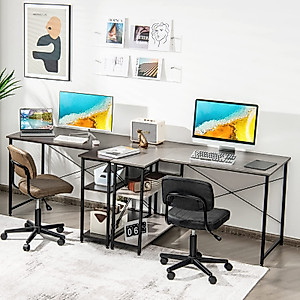 Tangkula L-Shaped Computer Desk with Reversible Shelves, 48 Inch Corner Computer Desk, Modern Writing Study Desk Home Office Workstation, Space Saving Design (48 Inch, Brown)
