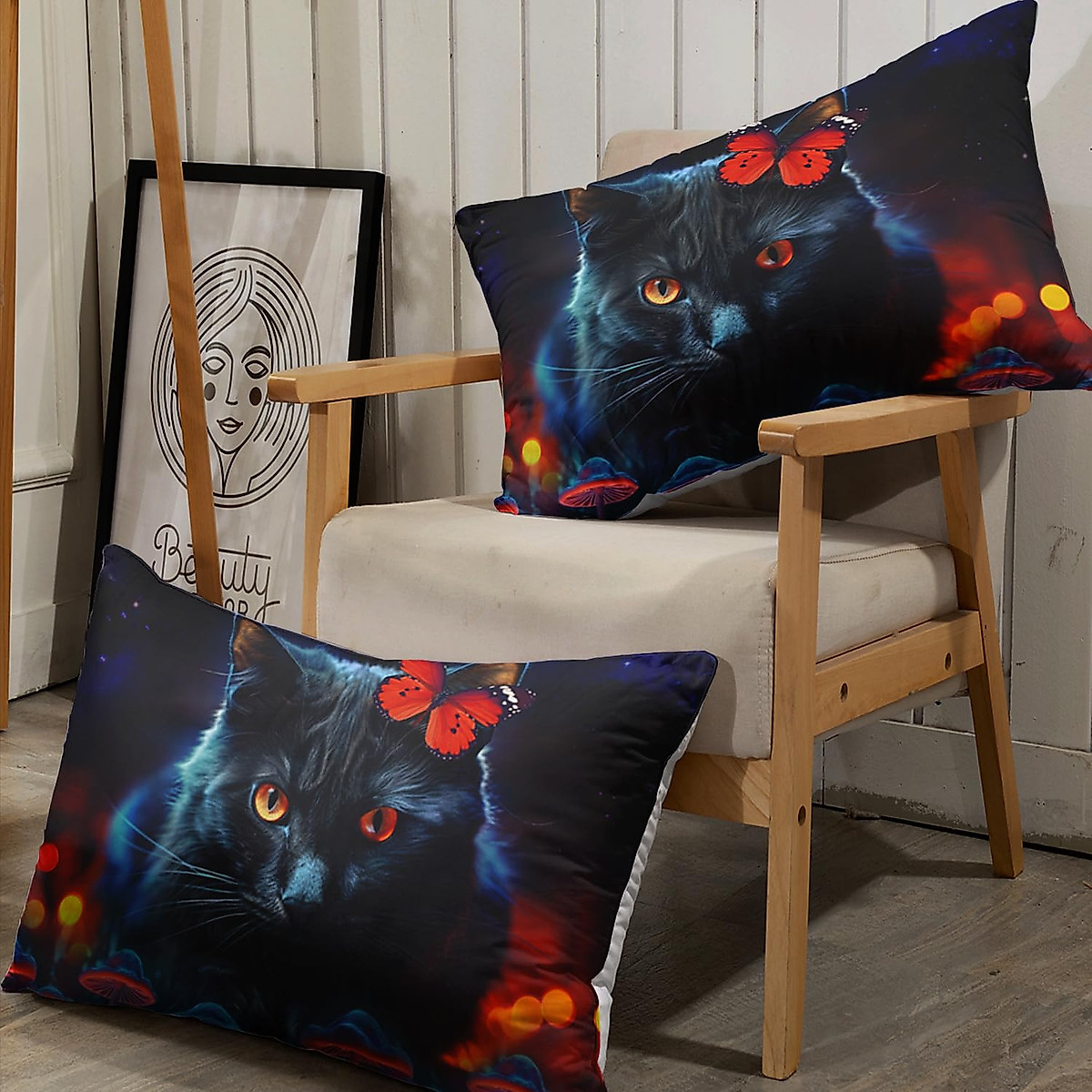 AILONEN Black Cat Fitted Sheet Full Size, Cat with Butterfly Bedding Set for Teens Boys Girls,Magic Mushroom Bed Sheet Set,Boho Style Starry Night Bedsheets Set,1 Fitted Sheet and 2 Pillowcases