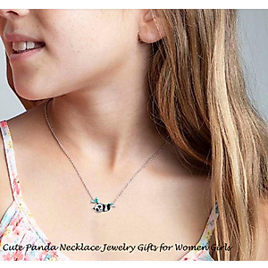 Haoze Panda Gifts Women Cute Panda Necklace Panda Jewelry for Animal Lovers Christmas Graduation Birthday Gift for Panda Lovers (Silver Panda Necklace)