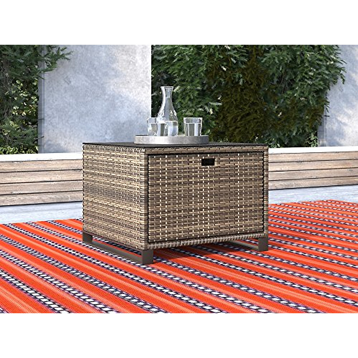Tommy Hilfiger Oceanside Patio Rattan Outdoor Furniture Collection with All-Weather Brown Resin Wicker Frame, Porch or Pool, Garden, Side Table