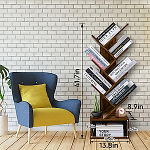 Luckyeestar 6 Tier Tree Bookshelf, Retro Floor-Standing 6 Shelf Bookcase Storage Rack, Wooden Storage Rack Modern Bookshelf, Put Books, Photo Albums, Magazines, CD（ Rustic Walnut）