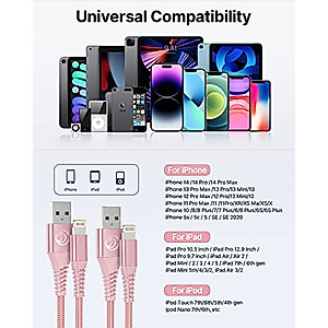 iPhone Charger 6ft 2Pack Apple MFi Certified Lightning Cable Fast Charging Nylon Braided Phone Charger iPhone Charging Cord Compatible with iPhone 14 13 12 11 Pro Xr Xs Max 10 8 7Plus 6 SE -Pink