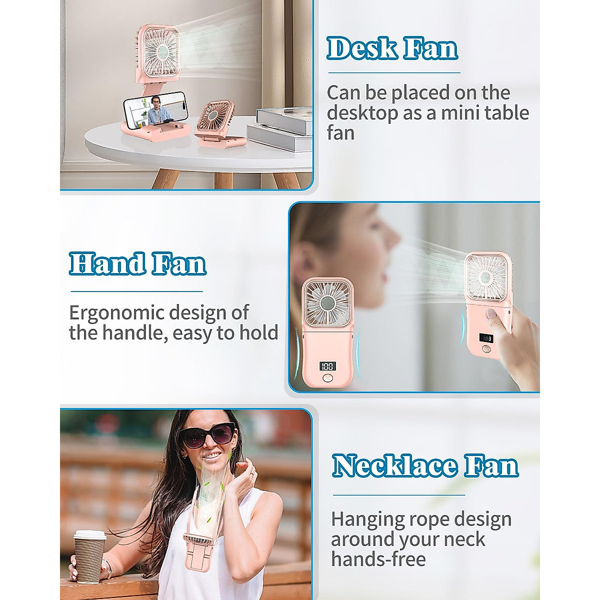 Handheld Fan Rechargeable,Portable Fan Battery Operated Fan with LED Display,Mini Small Hand Fan Foldable Fan with Power Bank, 4000mAh Travel Fan Personal Fans,Makeup Lash Fan for Girls Women Kids