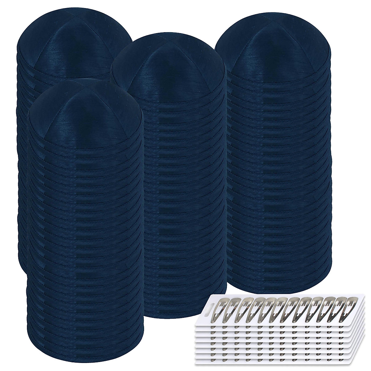 Zion Judaica Deluxe Raw Silk Kippahs with Imprinting for Events Customizable Yamakas for Weddings Silk Noil Yarmulkes with Imprintable Text (96 Pack Imprinted, Navy Blue)