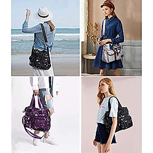 Women Tote Bag with Multiple Pockets & Zipper,Nurse Bags for Work Nursing Bag,Nylon Tote Handbag for Women,Large Shoulder Handbag Purse,Waterproof Galaxy Cross body Bag for Travel,School (Purple)