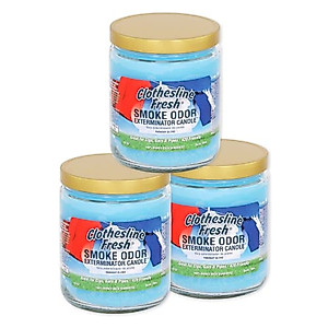 Smoke Odor Exterminator 13oz Jar Candles (Clothesline Fresh, 3) Set of Three Candles.