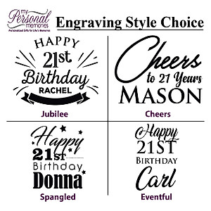 Customized 21st Birthday Party Shot Glass, Wine Glass, Beer Glass and Champagne Flute - Personalized and Engraved (16 oz Wine Glass with Stem)