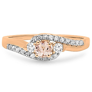 Dazzlingrock Collection Round Morganite & White Diamond Bypass Swirl 3 Stone Engagement Ring in 14K Rose Gold, Size 7.5