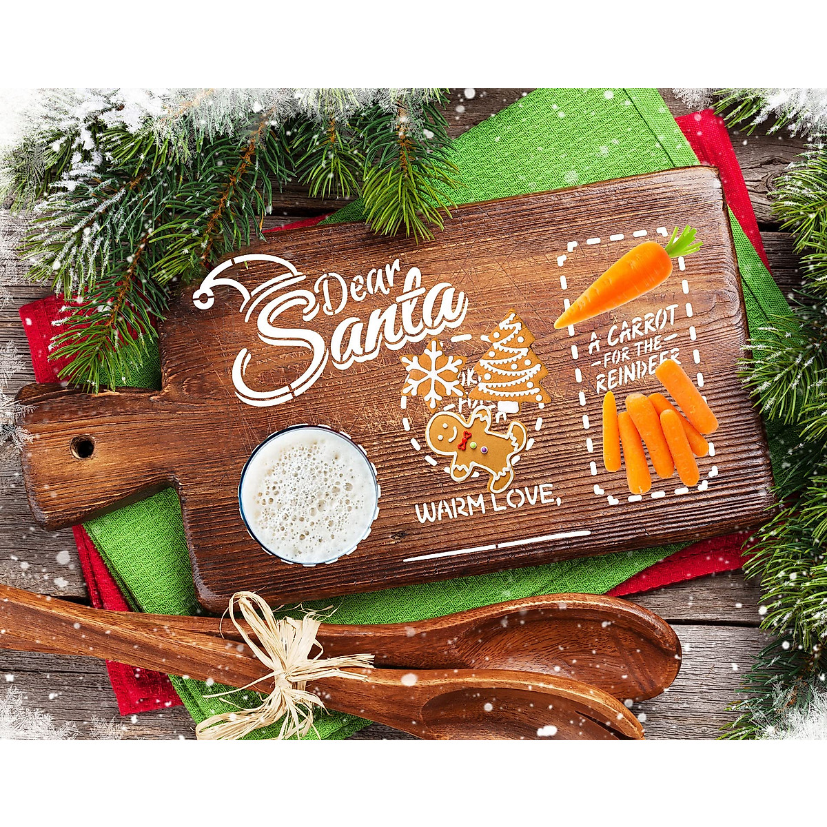 Christmas Santa Tray Stencils for Painting on Wood,Reusable Xmas Dear Santa Tray Stencil Drawing Templates for Serving Tray/Plate/Round Wood