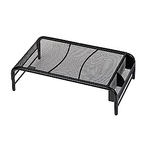 Mind Reader Monitor Stand, Ventilated Laptop Riser, Desktop Organizer, Side Storage, Metal Mesh, 20"L x 11.5"W x 5.5"H, Black