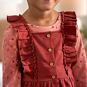 Gerber Baby Girls Toddler 2 Piece Overall Dress Set, Orange Leaves, 3-6 Months