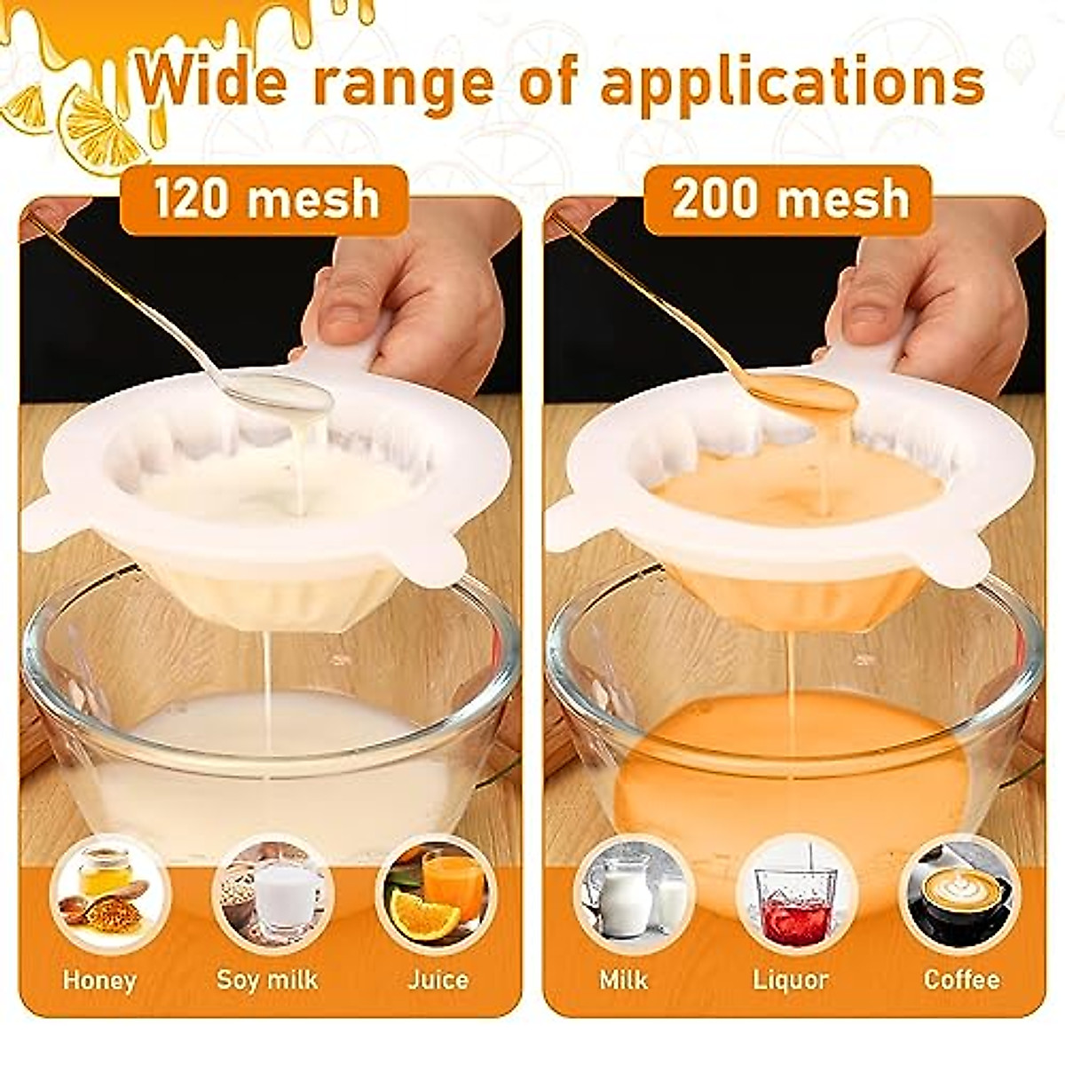 2 Pack Ultra Fine Mesh Juice Strainer Plastic Nylon Food Strainer Yogurt Mesh Strainer with Handle for Kitchen Juicing 120/200 Mesh
