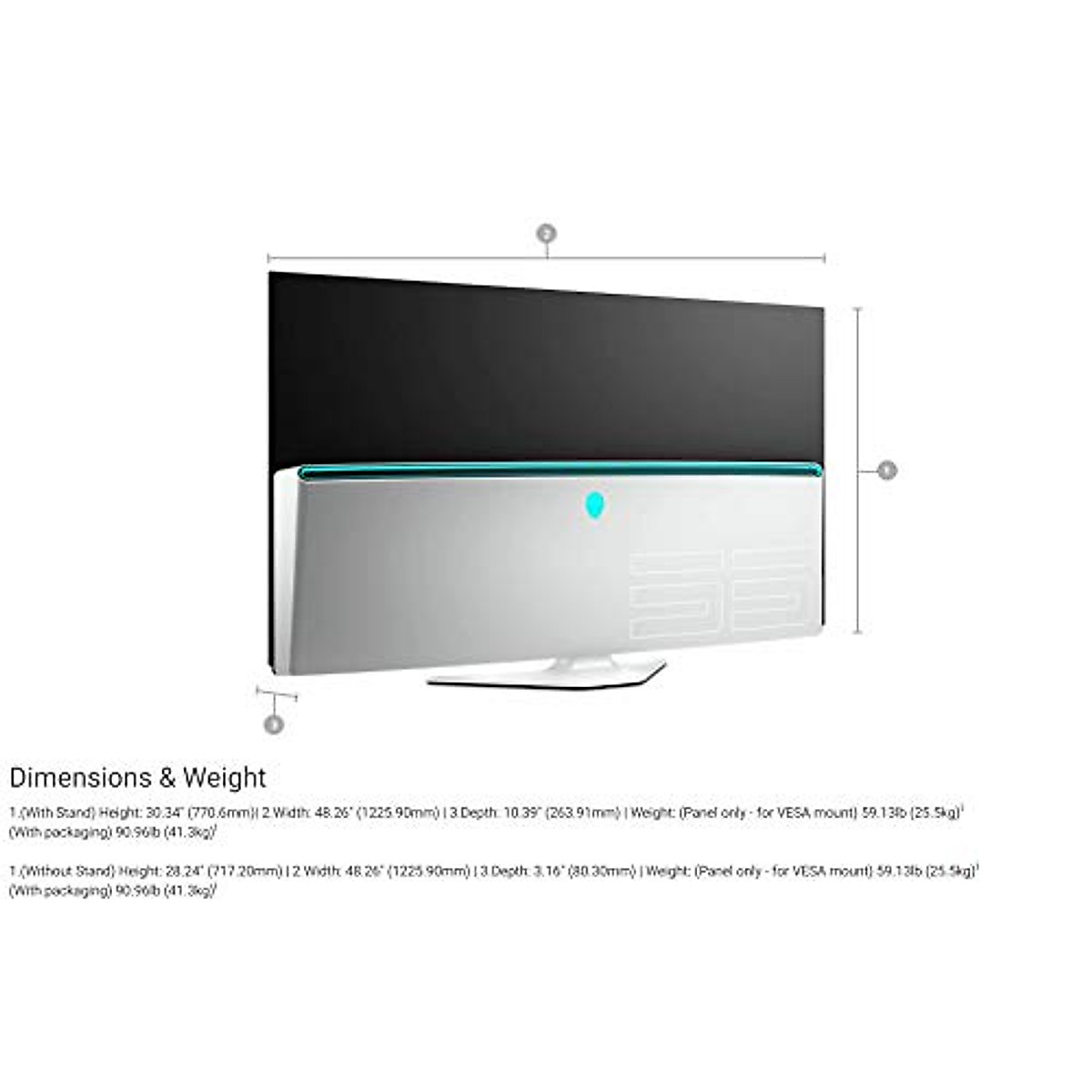 Alienware 55 OLED Gaming Monitor: AW5520QF, World’s First 55" OLED Gaming Monitor. Featuring 4K Resolution 3840 x 2160 at 120Hz True-to-Life Colors, Low Input Latency and AW Legend Industrial Design