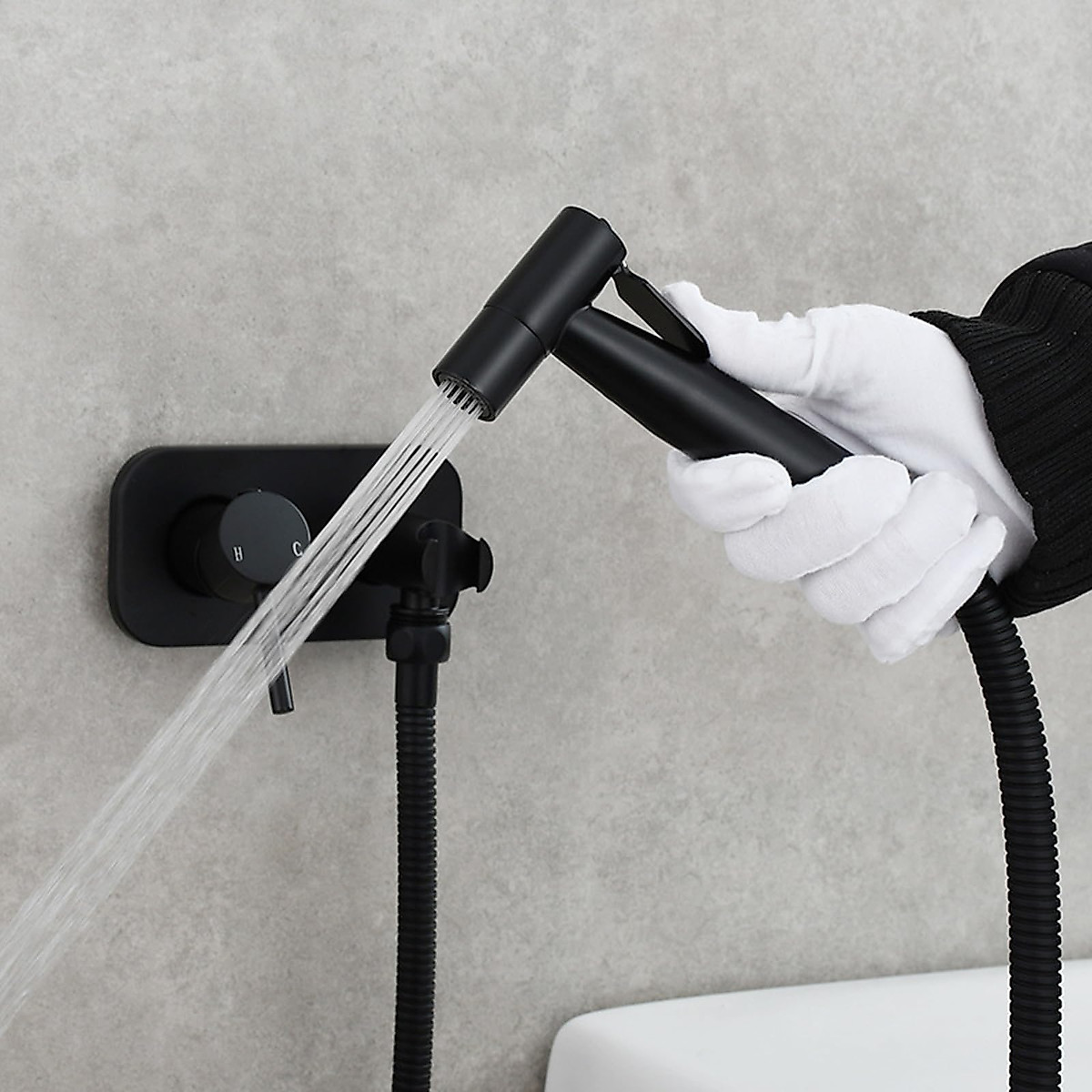 Brass Handheld Bidet Toilet Sprayer, Wall Mount Baby Cloth Diaper Sprayer, Concealed Bidet Sprayer Hot and Cold Water, Handheld Bidet Sprayer for Toilet Cleaning and Personal Hygiene (Black)