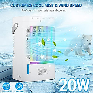 Portable Air Conditioners Fan 1500ML AC Cooling Fan & Humidifier w/ 4H Timer,3 Speeds Personal Evaporative Air Cooler with RGB Light & Humidify Misting for for Room Bedroom Office Desk