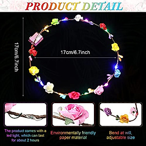 50 Pcs LED Flower Crown Headband Light Up Fairy Flower Hair Jewelry Multi-color Floral Headpiece Wreath Headdress Hair Wreath for Women Girl Hair Styling Wedding Birthday Party Holiday (Rose)