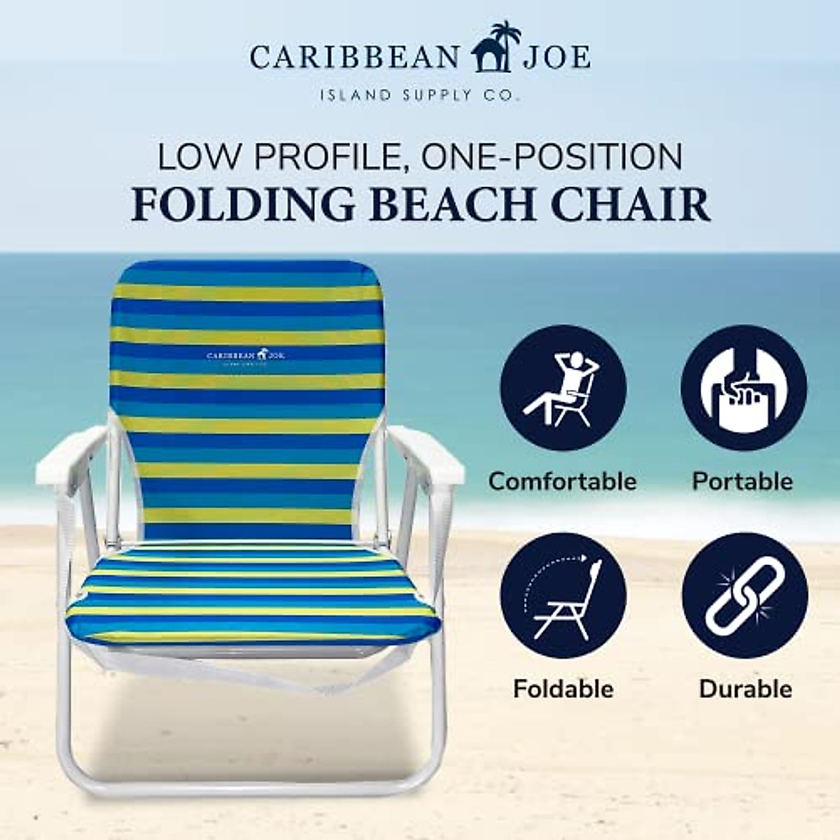 Caribbean Joe Folding Beach Chair, 1 Position Lightweight and Portable Foldable Outdoor Camping Chair with Carry Strap, Bold Stripe