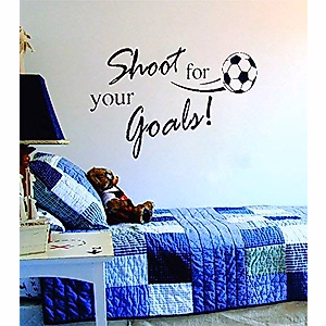BooDecal Shoot for Your Goals Football Soccer Poster Quotes Wall Decals Stickers for Baby Boys Birthday Gifts Kids Playroom 24 in x 16 in