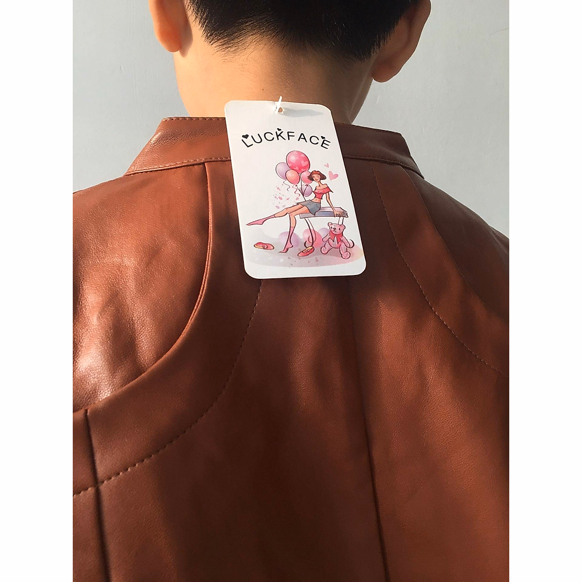 ELUCKFACE Boys Trendy Stand Collar PU Leather Moto Jacket Leather Coat Brown 9-10Years