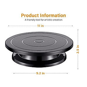Kootek 11 Inch Rotate Turntable Sculpting Wheel Revolving Cake Turntable Black Painting Turn Table Lightweight Stand for Paint Spraying Spinner, Cake Decorating, Displaying Item