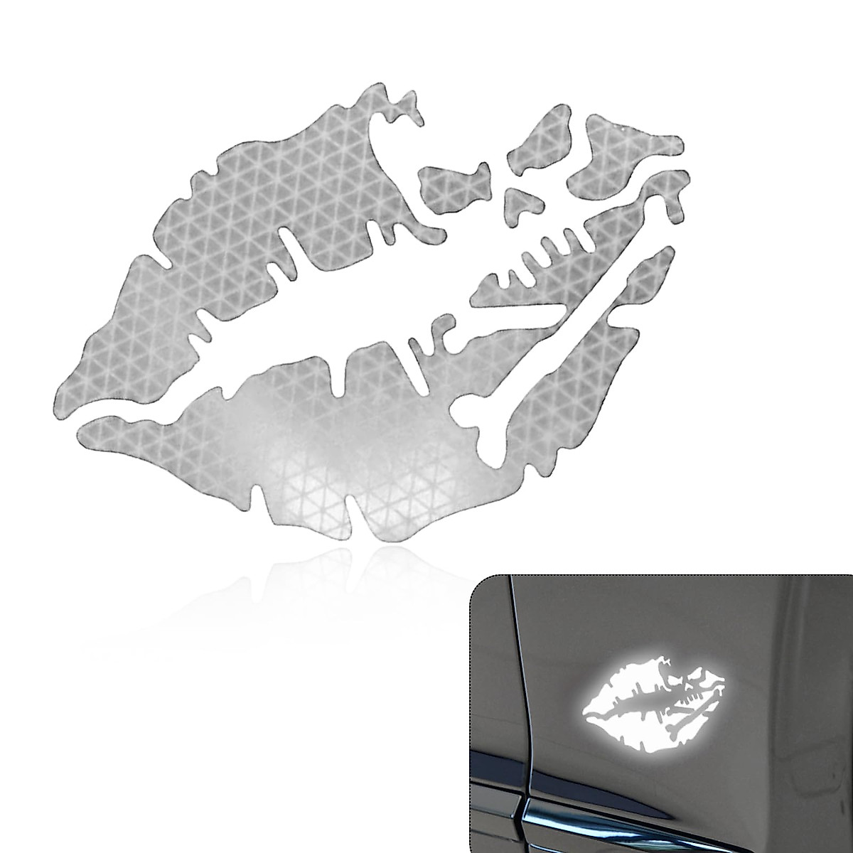 UGSHY 1 PC Motorcycle Helmet Sticker, Lips Reflective Decal, Personalized Bumper Stickers, Fit for Cars, Motorcycles, Helmets, Wind Screens, Laptops, Cellphones (Silver)