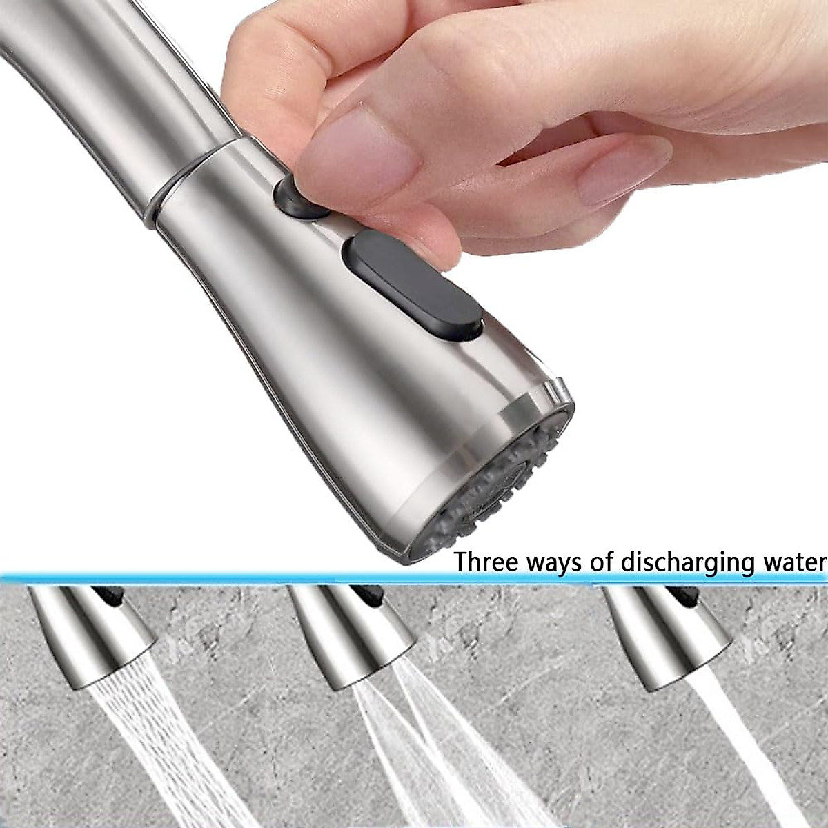 Pull Down Spray Head for Kitchen Faucet, 3 Modes with 9 Adapters, Faucet Head Replacement Compatible with Moen, American Standard, Kohler Faucets, Delta, Brushed Nickel