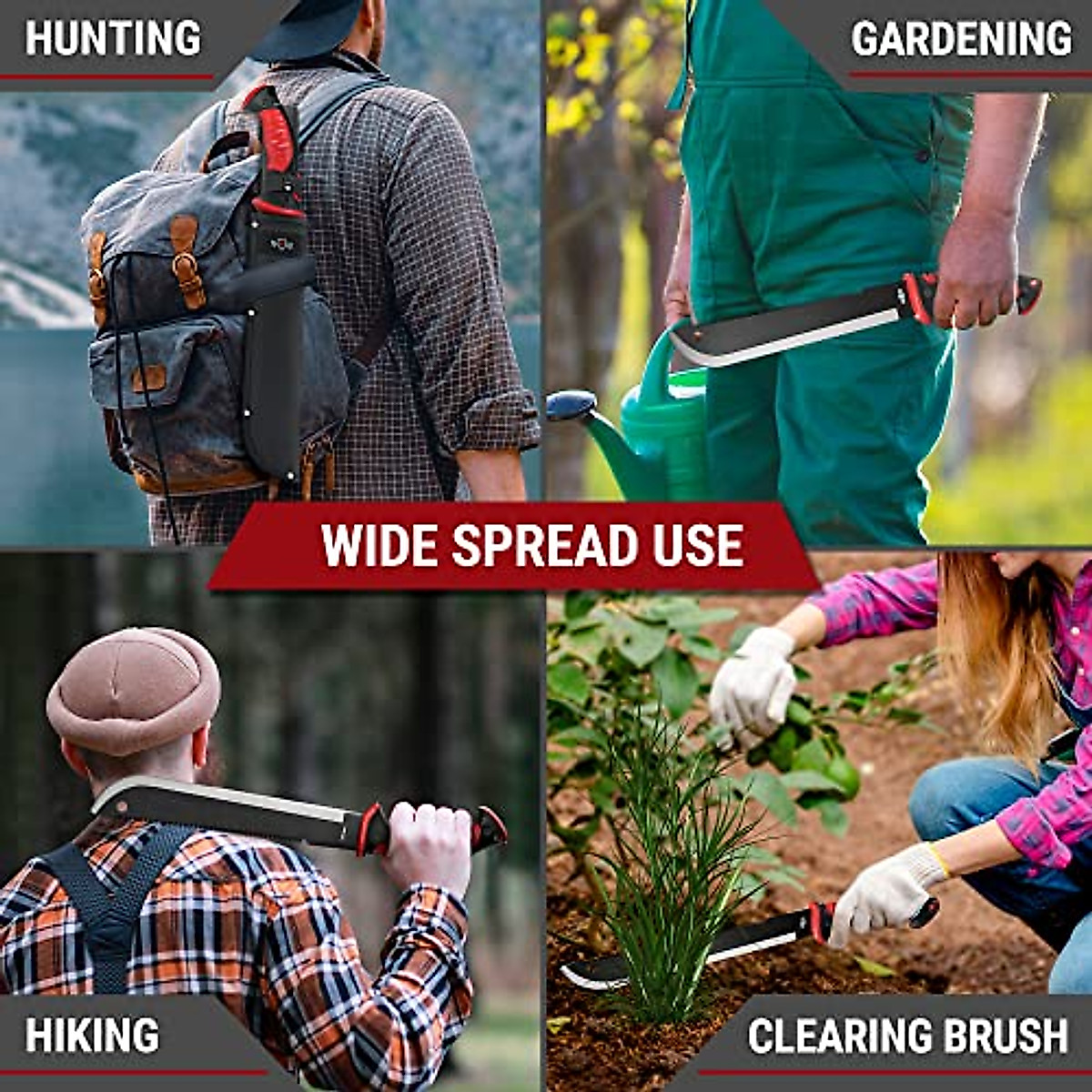 11 Inch Serrated Blade Machete with Nylon Sheath - Saw Blade Machetes with Non-Slip Rubber Handle - Best Brush Clearing Tool Grand Way 111084