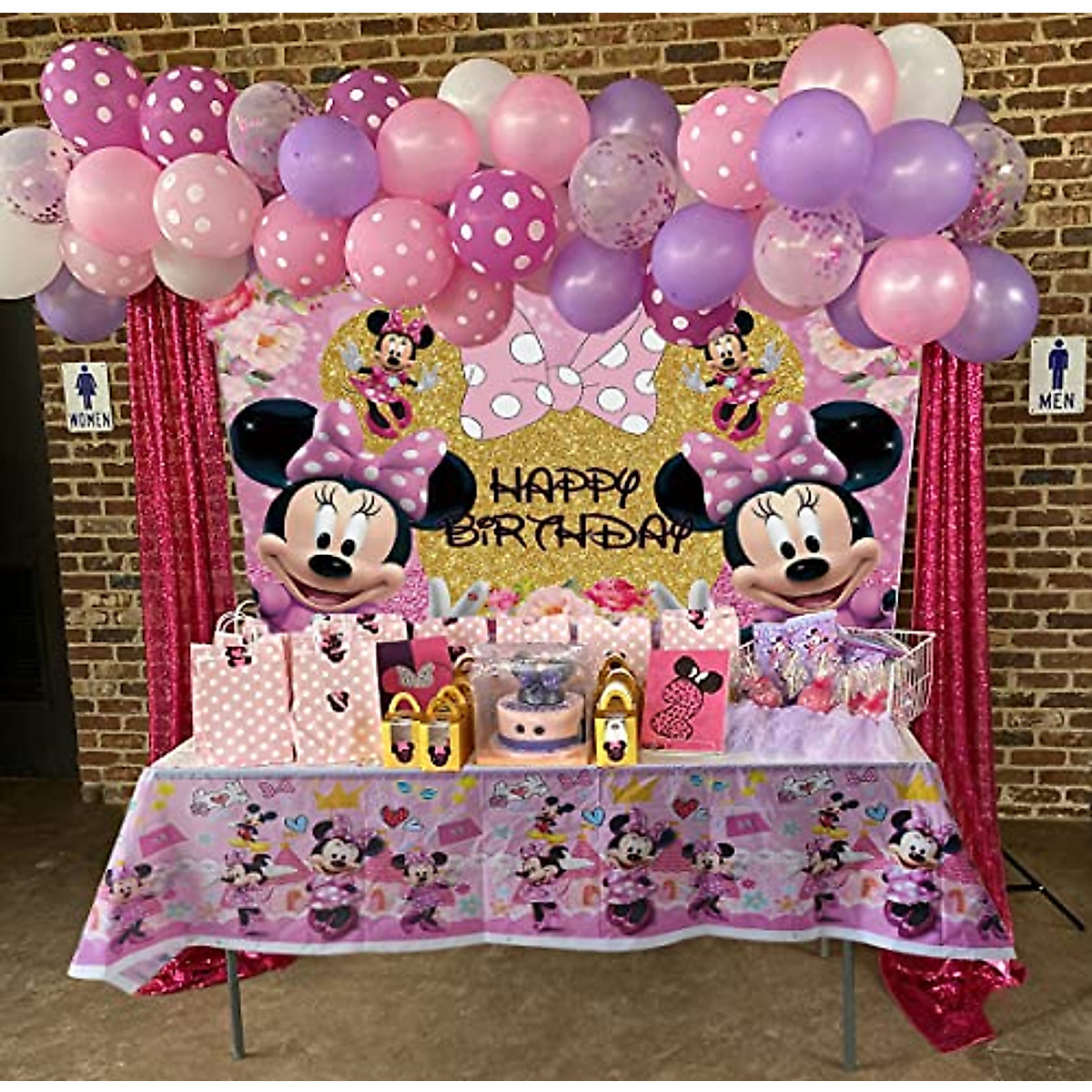 Pink Mouse Backdrop and Tablecloth for Gilrs Birthday Party Mouse Glitter Hapyy Birthday Backdrop 6x4ft Mouse Tablecloth Baby Shower Cake Table Decoration