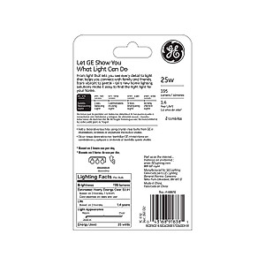 GE Lighting 17722 Decorative G16 1/2 Candelabra Base Globe Light Bulb, 2 Count (Pack of 1), Clear