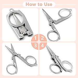 PDCTACST Small Folding Scissors, 4 PCS Mini Stainless Steel Foldable Scissor, Portable Travel Cutter Pocket Craft Scissors for School Classroom Home Camping Sewing Paper Cutting DIY Fabric Project