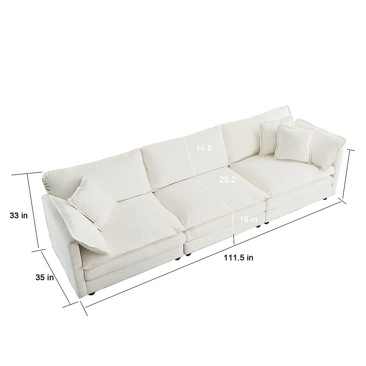 Neylory Oversized Modular Sectional Chenille Fabric Sofa Set,Extra Deep Seat Cloud Couch, Modular Sectional Couch,115 inch Width,3 Seat Modular Sofa Beige