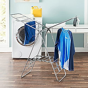 Home Basics Collapsible Clothes Drying Rack, Silver | Folds Down for Easy Storage | Large Drying Surface