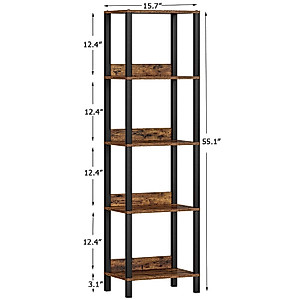 VIMBER 5-Tier Bookshelf with Anti-Fall Baffle, Tall Bookcase for Books, Garage Kit, CDs, Movies, Industrial Standing Bookshelves Storage Organizer for Bedroom Office Living Room USSJ001F