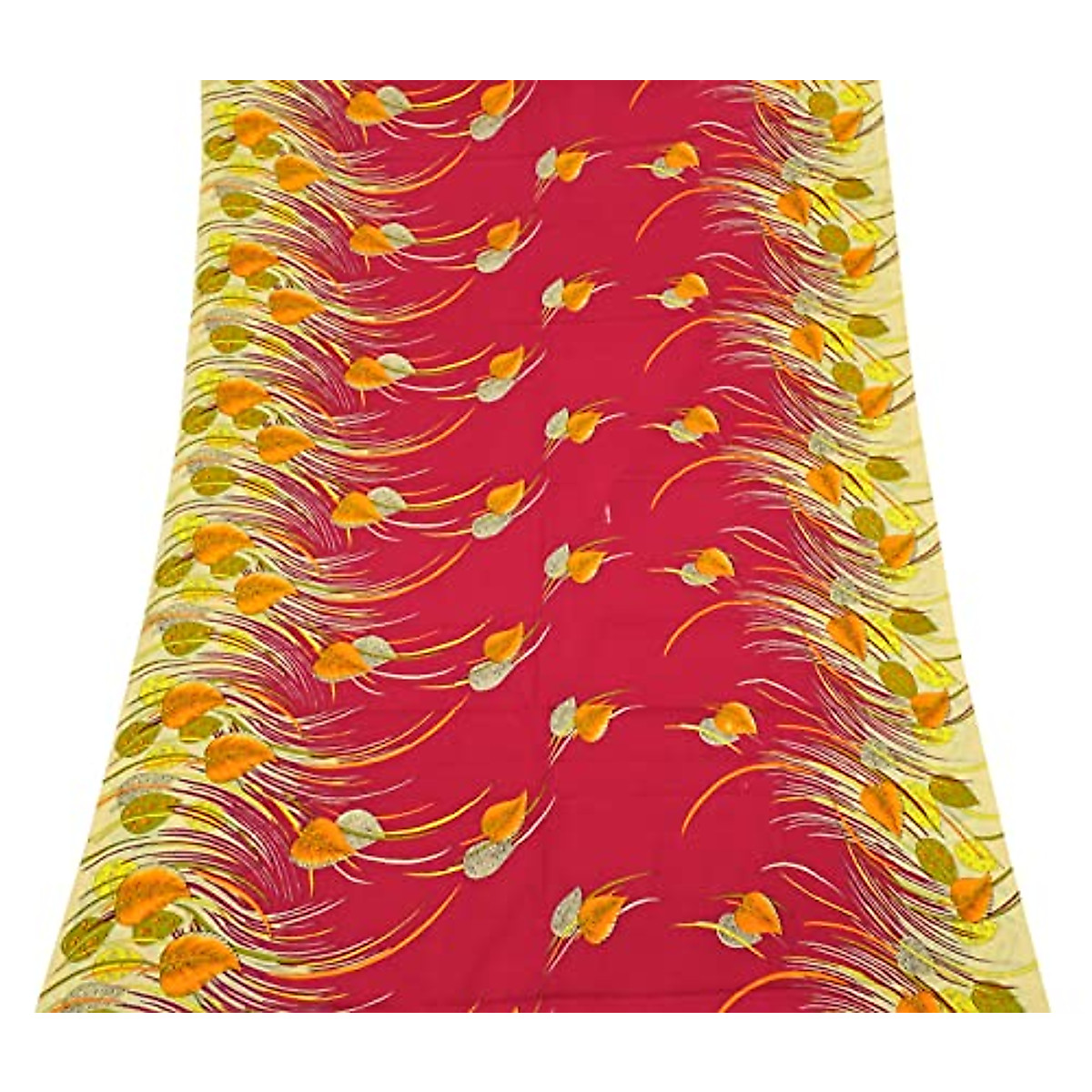 Peegli Indian Vintage Red Printed Textile Silk Blend DIY Fabric Casual Dress Material