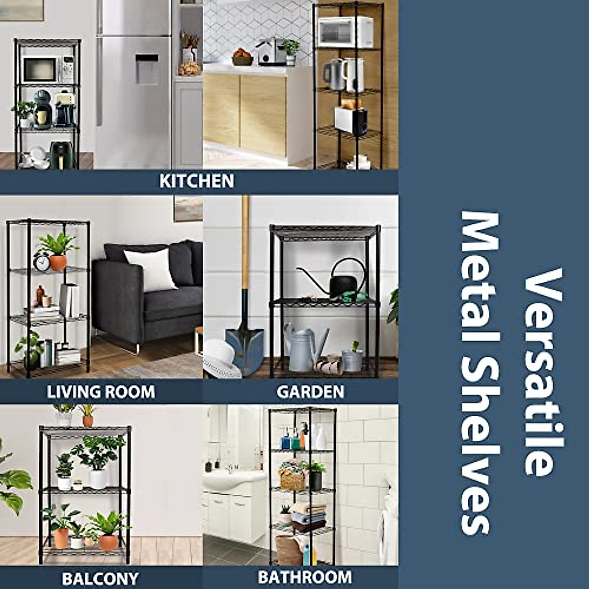 GIA Home Series 3 Tier Wire Shelving Unit Standing Storage Metal Shelves for Kitchen&Bathroom,Set of 2,Black