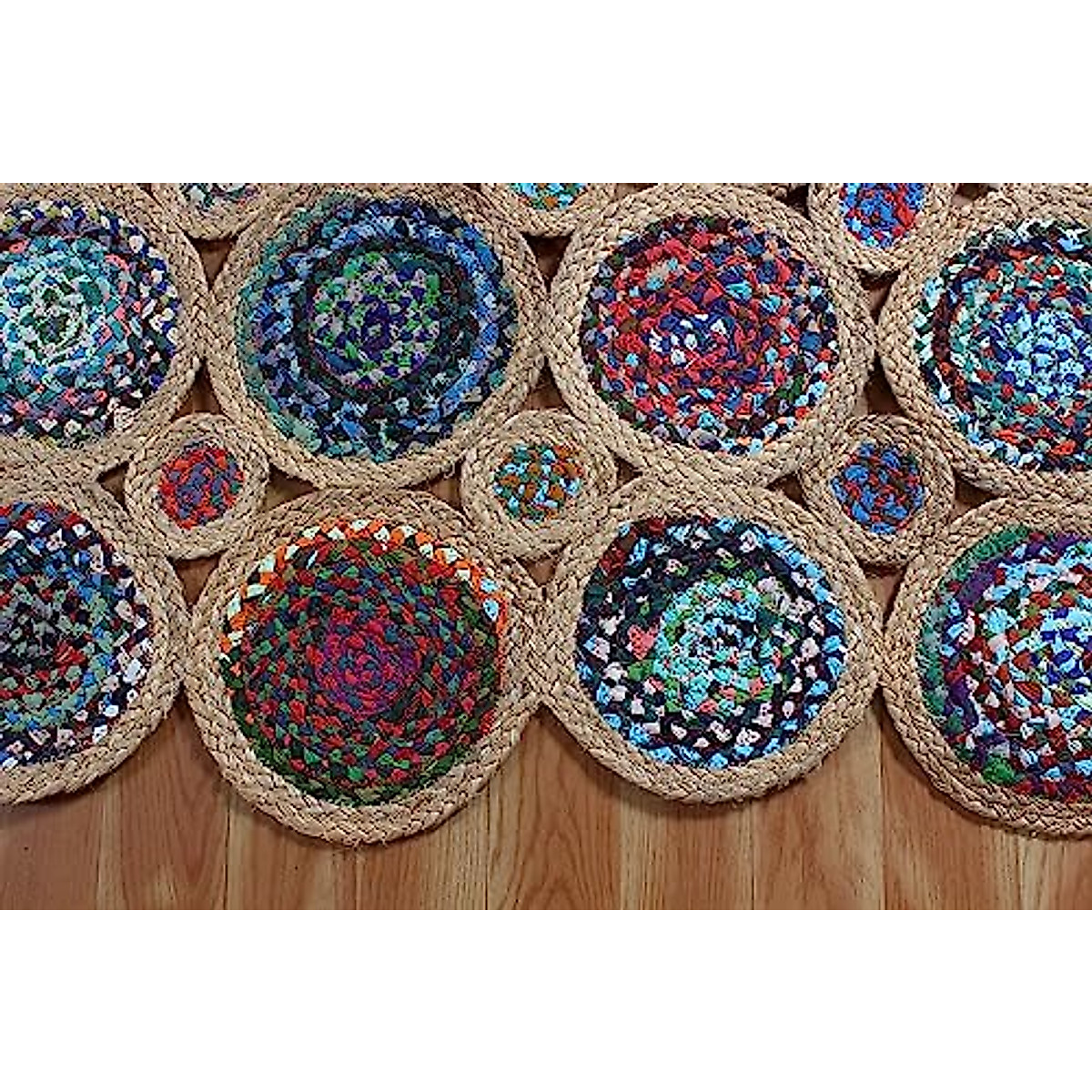 CASAVANI Scalloped Chindi Cotton Area Rug - Geometric Beige & Multicolor Hand Woven Braided Rug Best Uses for Living Room, Bedroom, Kithchen, 2.6x4 2.6x8 (C123, 4x6)