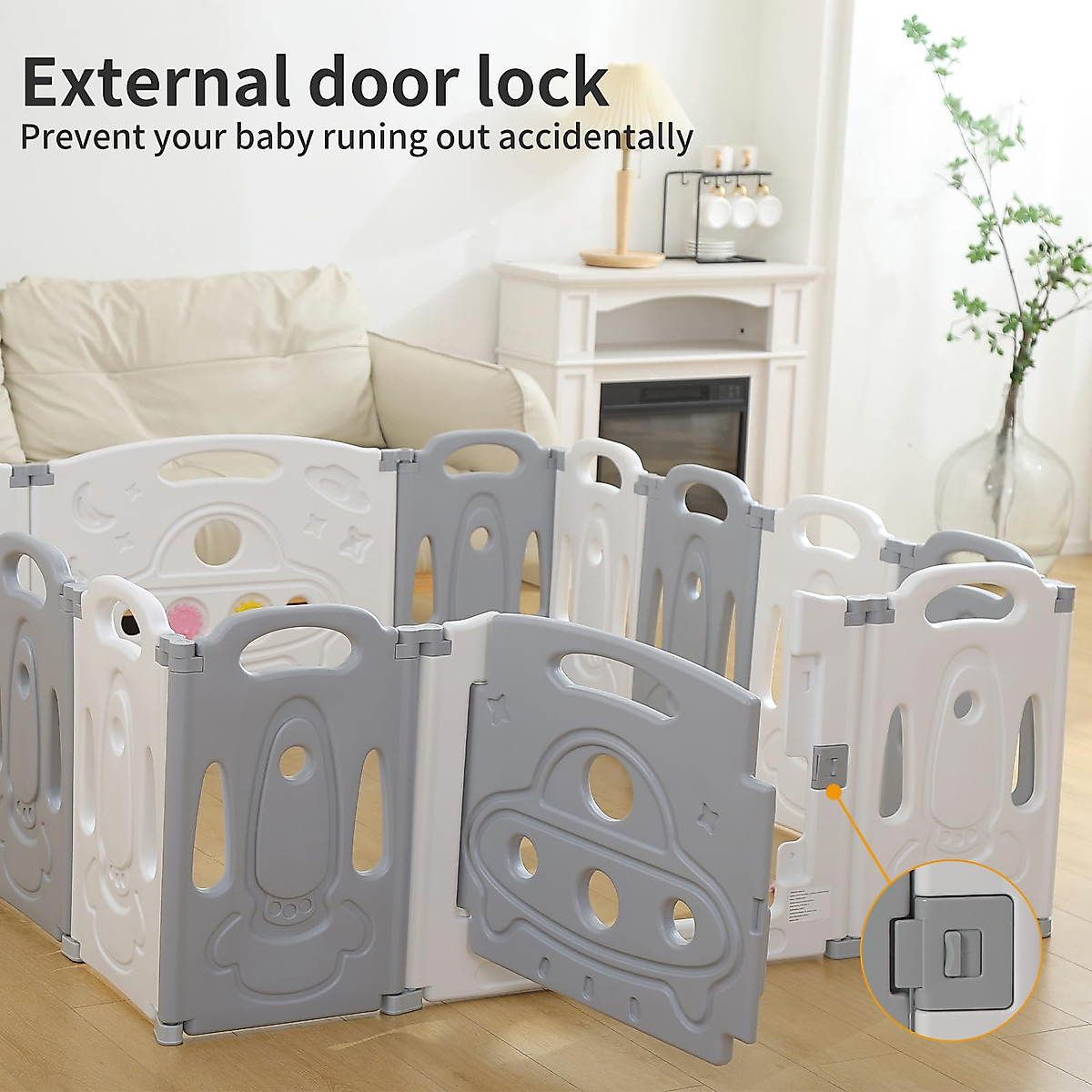 Baby Playpen Kids Activity Centre Safety Play Yard Home Indoor Outdoor New Pen (Multicolour) (Grey White)