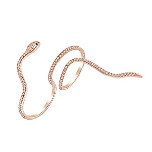 AFFY Round Shape White CZ Snake Ring with Green Emerald Eye Tiny Jewelry for Women's in 14K Rose Gold Over Sterling Silver,Ring Size-11