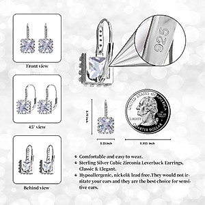 925 Sterling Silver 0.27Inch Princess Cut Cubic Zirconia Leverback Earrings for Women