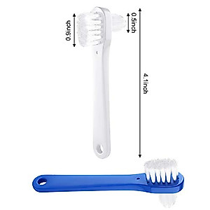 Denture Brush Dual Head Toothbrushes Hard Denture Cleaning Brush Denture Toothbrush Cleaning Brush False Teeth Brush Toothbrush for False Teeth Cleaning, 2 Colors (6 Pieces)